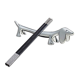 IUAQDP 6 Pieces Dog Chopsticks Holder Metal Dachshund Chopstick Rest Pillow, Silver Puppy Chopstick Rack Stand for Spoon Fork Knife Tableware Brush Home Kitchen Table Decoration
