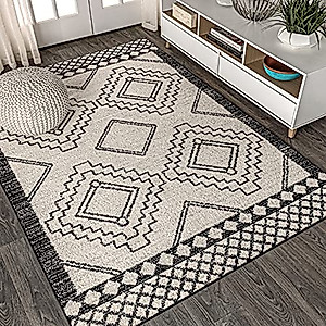 JONATHAN Y MOH200A-4 Amir Moroccan Beni Souk Indoor Area-Rug Bohemian Farmhouse Rustic Geometric Easy-Cleaning Bedroom Kitchen Living Room Non Shedding, 4 X 6, Cream,black