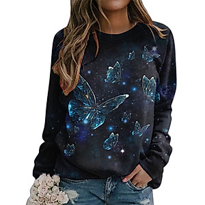 cooki Womens Sweatshirt Womens Fall Fashion 2023 Long Sleeve Shirts for Women Dressy Crewneck Pullover Sweatshirts Vintage Flower Loose Tunic Blouses Tops Fall Clothes Black