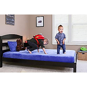 Perfect Cloud Made in The USA Kids Plush 7-inch Memory Foam Twin Mattress, Shredded Foam Pillow, and Teddy Bear for Day/Trundle/Bunk Bed - (Blue)