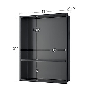 NAVNKA Shower Niche, 16"x20" No Tile Needed, The Insert Storage Rectangle Double Shower Shelf is Easy to Install, Stainless Steel, Black Grey