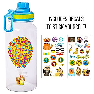 Silver Buffalo Disney Pixar Up House and Balloons Twist Spout Plastic Water Bottle with Stickers You Stick Yourself, 32 Ounces
