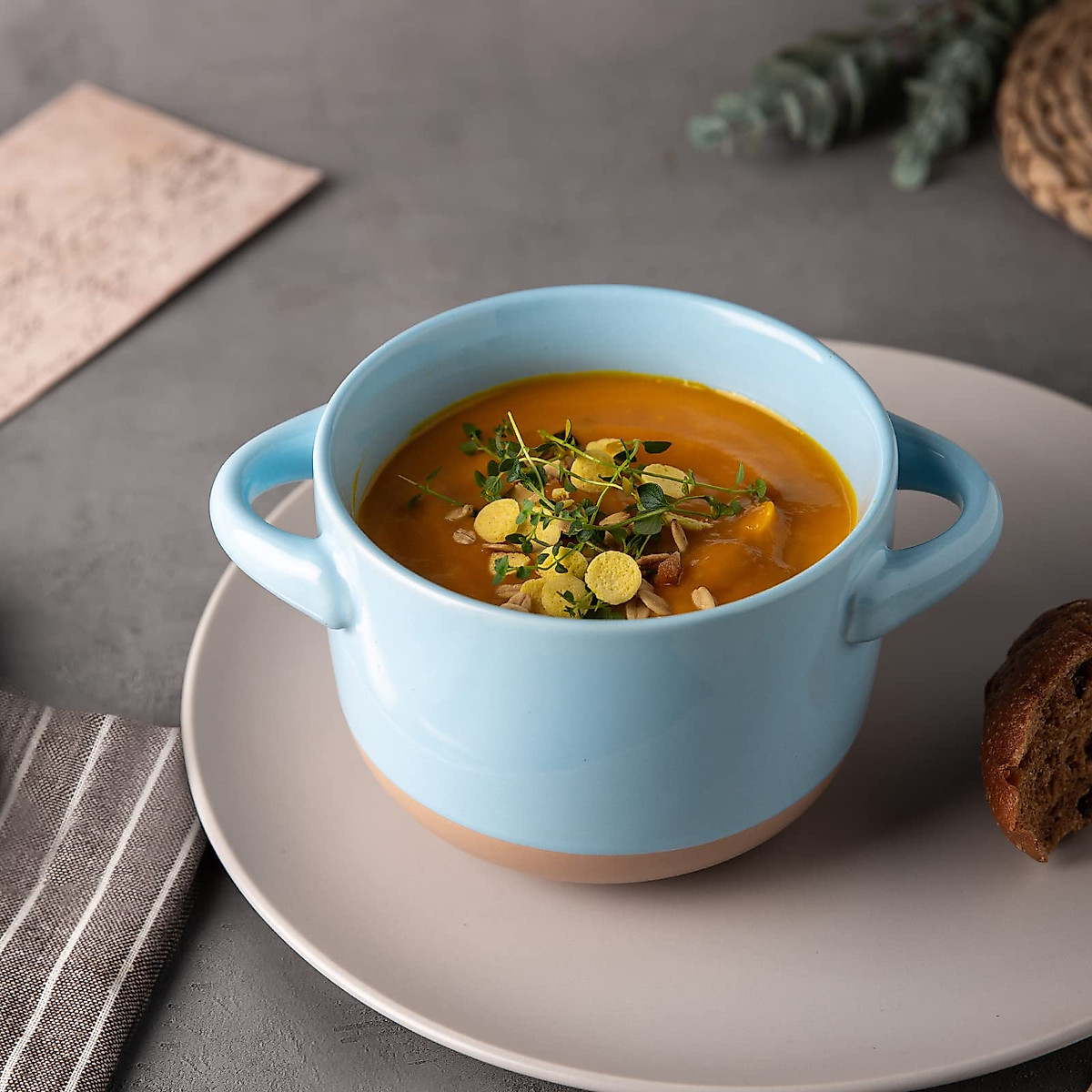 AmorArc 24 Ounces Soup Bowls with Large Handles and Lids, Stoneware Bowls Set of 4 for Soup, Cereal, Stew, Noodle, Colourful Ceramic Kitchen Bowls, Microwave&Dishwasher Safe, Multicolor