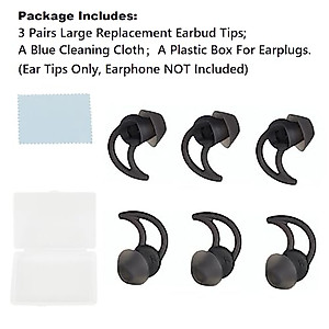 CYADCI Large Earbud Tips 3 Pairs Soft and Comfortable Silicone Earbud Tips Noise Isolation Tips Black Earbud Replacement Tips Compatible with Bose Qc20 Qc30 IE2 SoundSport IE3 SIE2i Earphones