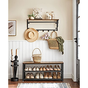 VASAGLE, 3-Tier Shoe Rack, Shelf Storage Bench with Metal Mesh Shelves and Seat, Free Standing Shoe Organizer for Entryway, 11.8 x 39.4 x 17.7 Inches, Rustic Brown and Black ULBS078B01