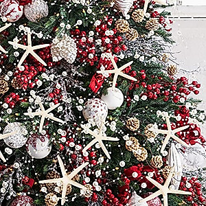 20 PCS Christmas Natural Starfish Ornaments 3-4'' + Beaded Starfish Garland Christmas Decorations 80Inch