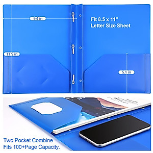 KTRIO File Folders Pocket Folders with Prongs - (5 Pack, Assorted Colors) 2 Pocket 3 Prong Folders with Pockets and Fasteners Letter Size Colored Plastic Folders for School Office Home, Heavy Duty