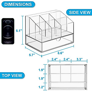VITVITI Acrylic Desk Organizer, Upgraded Clear Pencil Organizer for Desk, 7 Compartments Stationary Pen Organizer Storage with Drawer, for Office Supply, 500+ Pencils Capacity