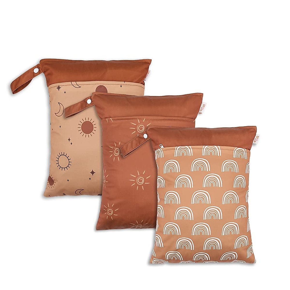 KKTAPOS Wet Dry Bags for Baby Cloth Diapers - Waterproof Reusable Washable Travel Bags, Gym Bag, Pool, Daycare Soiled Baby Items Yoga Gym Bag for Swimsuits & Wet Clothes 3pcs/set (Sun)