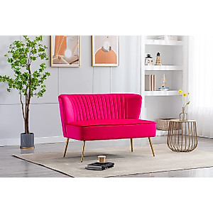 ZOBIDO Velvet Couch Modern Loveseat Sofa Twin Size Contemporary Sofas Upholstered Couch with Contemporary Velvet Upholstered Sofa Couch for Living Room and Bedroom (Rose red)
