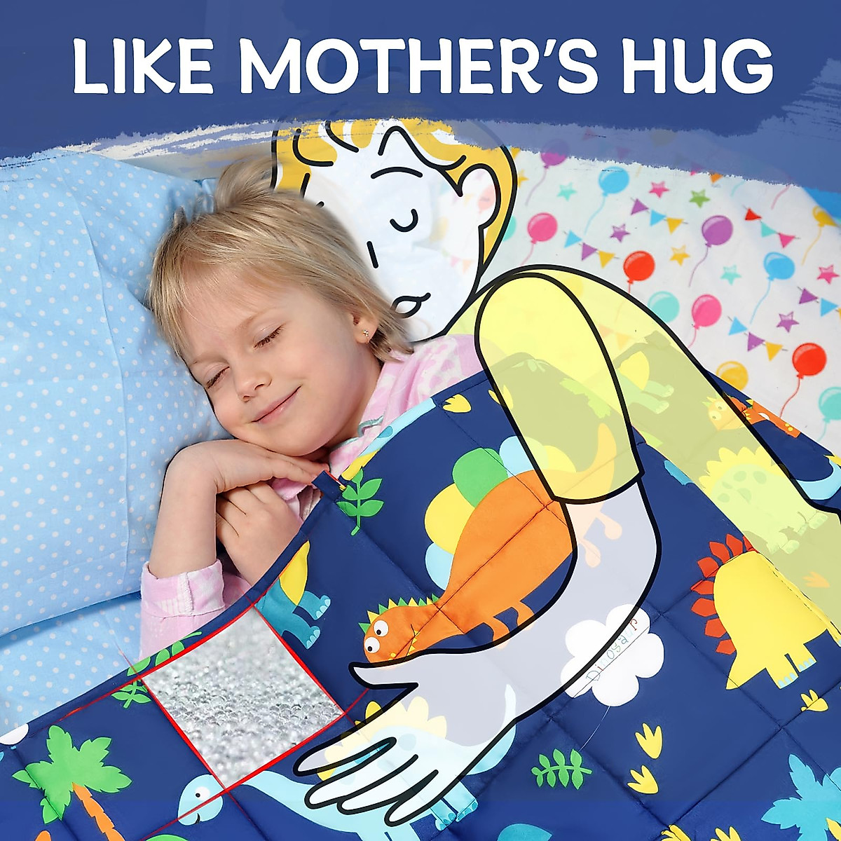 ROKDUK Weighted Blanket Kids 3 Pounds 36x48 in 100% Oeko-Tex Breathable Microfiber 1200TC Toddler Weighted Blanket Non-Toxic Glass Beads Small Heavy Blanket Throw Cartoon Printed Dark Blue Dinosaur