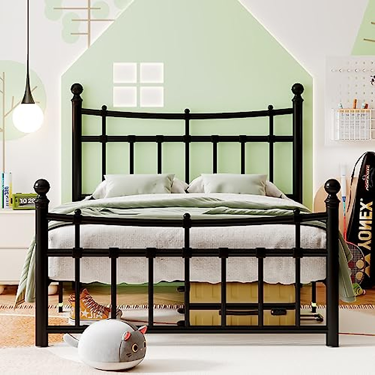 iPormis Metal Twin Bed Frame with Iron-Art Headboard, Heavy Duty Metal Platform Bed Frame with 14 Steel Slats Support, No Box Spring Needed, Noise-Free, Easy Assembly, Twin