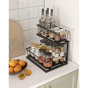 Lefipor Under Sink Organizer L-shaped. 2 Tier Pull Out Cabinet Organizer. Metal Sliding Shelf Storage. Slide Out Under Sink Storage Organizer for Kitchens, Bathrooms-Black