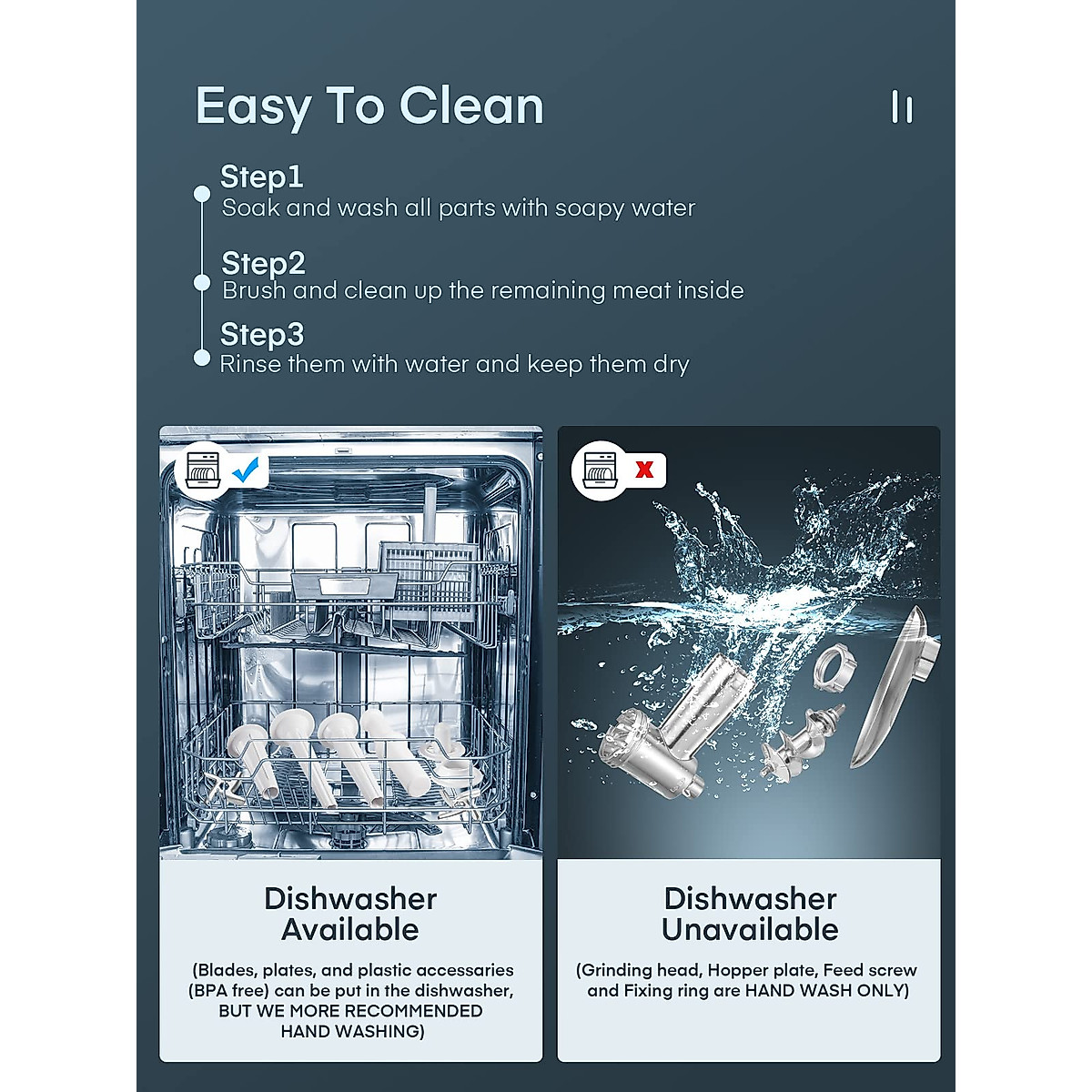 Electric Meat Grinder, Sausage Stuffer with 3 Sausage Tubes, 2 Blades, 3 Plates, 2000W Max, Meat Grinder Heavy Duty for Home Kitchen Use, Stainless Steel (Black)