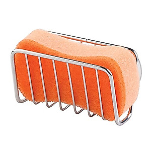 mDesign Metal Farmhouse Kitchen Sink Storage Organizer Caddy - Small Holder for Sponges, Soaps, Scrubbers - Quick Drying Open Wire Basket with Strong Suction Cups - Ronde Collection - Chrome