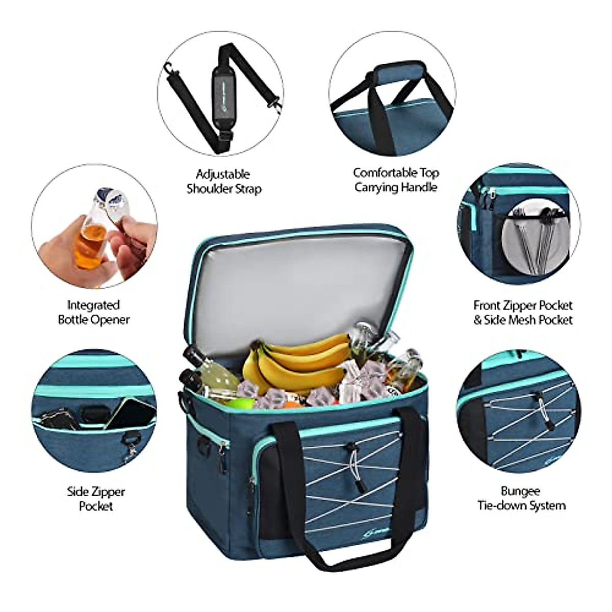 Maelstrom Collapsible Soft Sided Cooler - 60 Cans Extra Large Lunch Cooler Bag Insulated Leakproof Camping Cooler, Portable for Grocery Shopping, Camping, Tailgating and Road Trips，Navy Blue