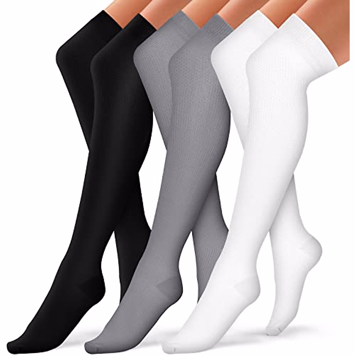 Bluemaple Thigh High Compression Socks for Women and Men Circulation(3 Pairs) Over the Knee-Best Support for Running,Travel (Large-X-Large, Assorted)