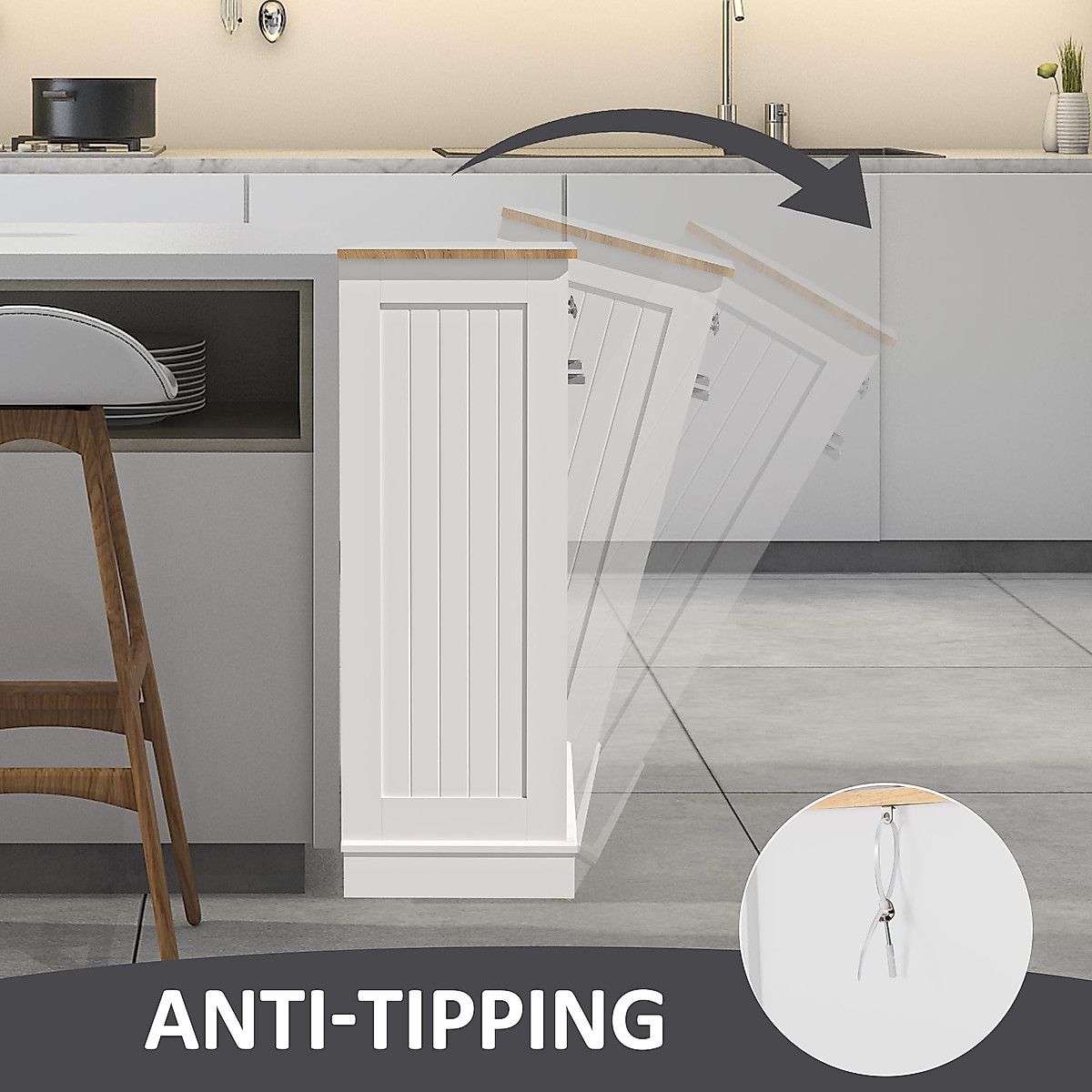 AHB 13 Gallon Tilt Out Trash Bin Cabinet with 2 Drawers, Adjustable Shelves,Kitchen Storage Cabinet with Garbage Bin Tilt Out Laundry Hamper for Kitchen, White