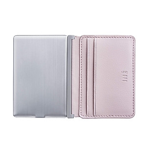Xoopar Iné Power Wallet 3,000 mAh Ultra Thin 4-RFID Credit Card Slots Recycled Leather & Brushed Aluminum (Sweet Pink)