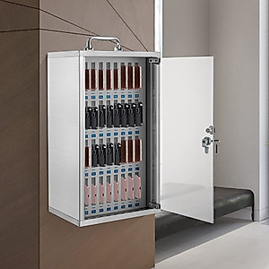 BANLICALI Phone Locker, 36-Slot Stainless Steel Cell Phone Locker Box, Desktop & Wall-Mounted Cell Phones Storage Cabinet with Door Locks and Handle for Classroom Office Employees Silver