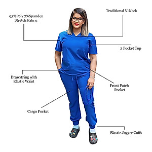 Zam Imports Unisex Men's Women's Joggers Scrub Set Medical Nursing Stretch Flex V-Neck Jogger Scrubs Available in Over 20 Colors (Teal, Large)