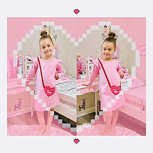 FANTANGPAI Toddler Girl Pink Heart Dress Long Sleeve Baby Girl Cotton Fall Outfit (Pink,8-9 Years)