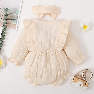 Renotemy Infant Baby Girls Romper Fall Winter Jumpsuit Girl Long Sleeve Rompers Baby Girl Clothes 0-3 Months Beige