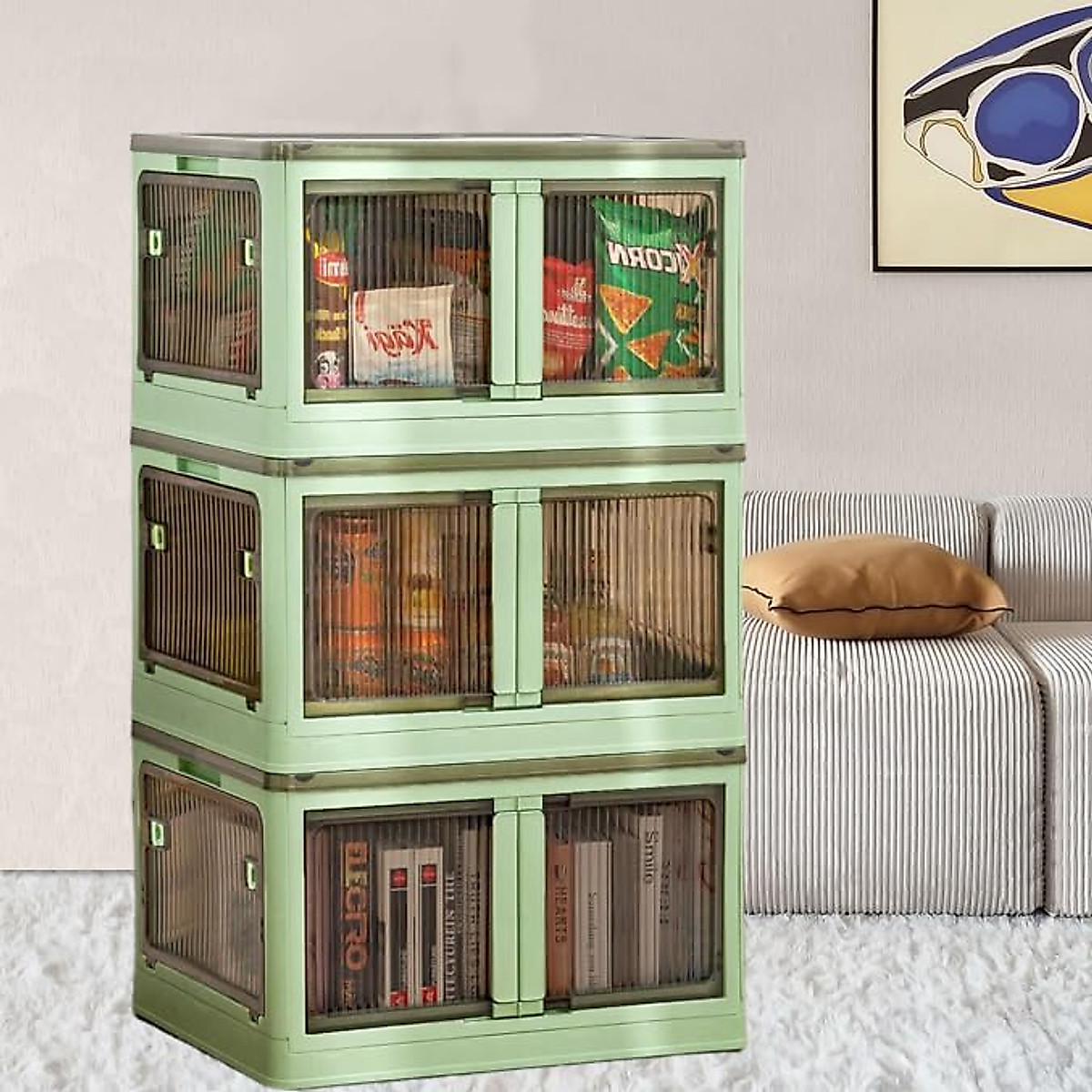 Stackable Storage Bins with Lids and Wheels, Stackable and Sturdy, Collapsible Plastic Storage Containers, Functional Folding Storage Box, Bedroom, Living Room, Study Room, Toy Room