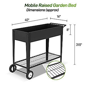 GARFANS Raised Garden Bed, Metal Raised Planter Box Outdoor with Legs, 2 Wheels and Shelf, Elevated Garden Bed Box for Vegetable Indoor Herb Flower Backyard Patio, 40" L x 16" W x 31.5" H