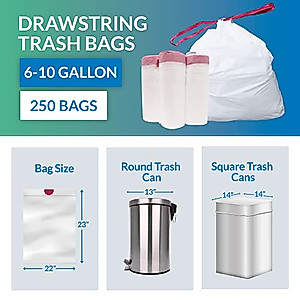 Reli. 8-10 Gallon Trash Bags Drawstring | 250 Count | 22"x23" | 6, 8, 10 Gallon Drawstring Garbage Bags | White Trash Can Liners | Small - Medium Bags