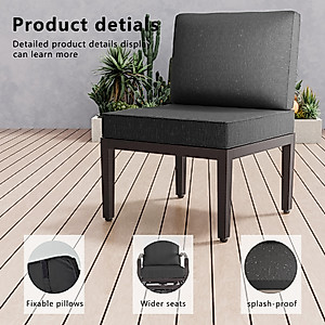 Knnbxa 14 Pieces Patio Furniture Set 12-Seat Metal Modular Outdoor Patio Conversation Sectional w/Thick Cushions and Coffee Table for Porch,Backyard,Lawn,Black(Dark Gray)