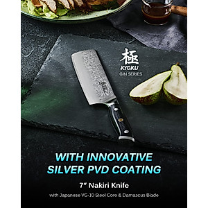 KYOKU Gin Series Nakiri Knife, 7" Vegetable Knife, Japanese VG10 Damascus Stainless Steel Kitchen Knife with Silver Ion Blade G10 Handle & Mosaic Pin, Professional Chef Knife for Veg Fruit Meat