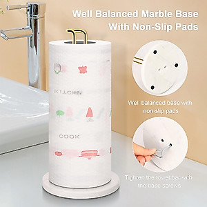 NearMoon Paper Towel Holder Countertop, Sturdy Kitchen Paper Towel Stand Dispenser-All Metal, Standard or Jumbo-Sized for Kitchen Countertop,Farmhouse, Living Room (Marble Base, Gold)