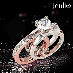 JEULIA Diamond Band Rings for Women cz Sterling Silver Interchangeable Ring Sets Wedding Engagement Anniversary Promise Ring Bridal Sets