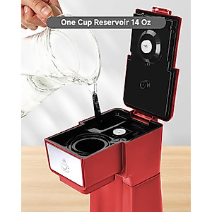 Teglu Single Serve Coffee Maker for K Cup & Ground Coffee, Single Cup Coffee Maker 6 to 14 oz, Fits Travel Mug 6.7", CM-206, Red