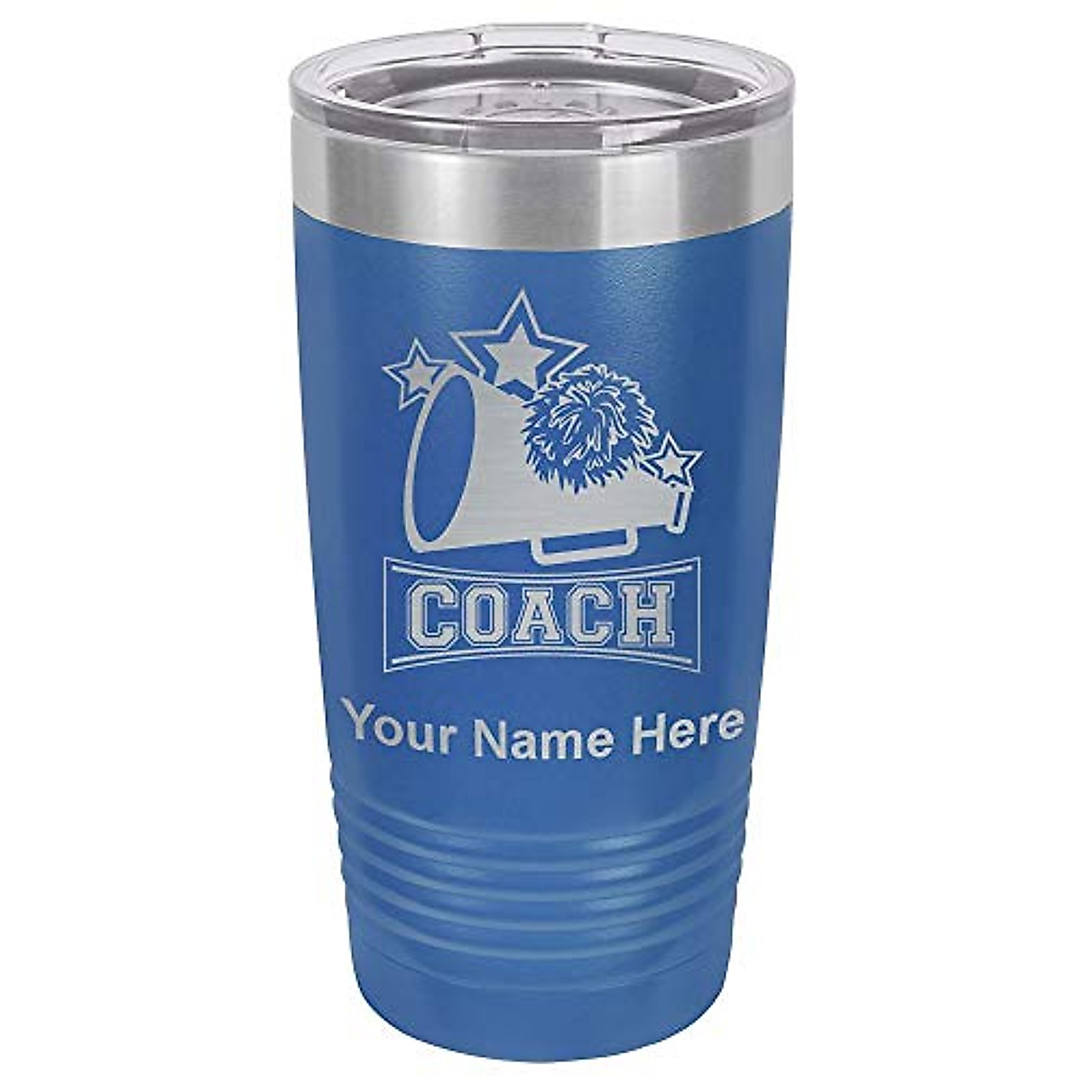 LaserGram 20oz Vacuum Insulated Tumbler Mug, Cheerleading Coach, Personalized Engraving Included (Dark Blue)