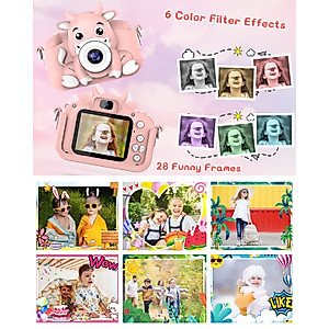 GREENKINDER Kids Camera, Toddler Digital Camera for Ages 3-12 Year Old Girls Boys Childrens, Christmas Birthday Toys Gifts, Selfie Camcorder HD 1080P Video 32GB Calf Pink