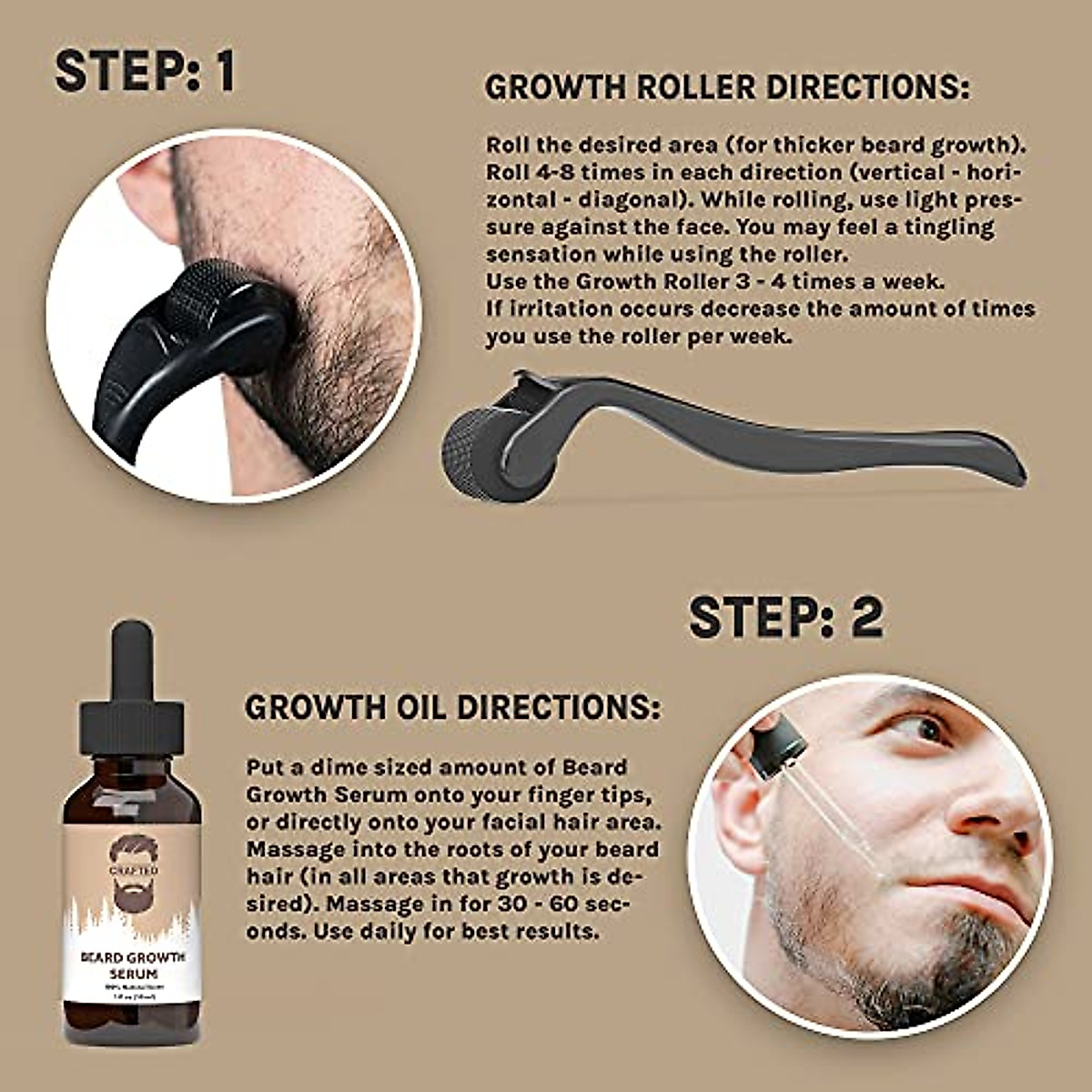 Beard Growth Kit - Hair Growth & Hair Serum - Beard Growth Oil and Beard Roller - Hair Growth for men - Stimulate Beard Growth with our Beard Serum and Growth Roller