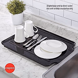 Copco Large Black Drain Board Fits Under Any Large Dish Rack to Catch Water or for Larger Pots Alone, Angled Base Allows for Self Draining with Raised Ribs to Prevent Water from Puddling