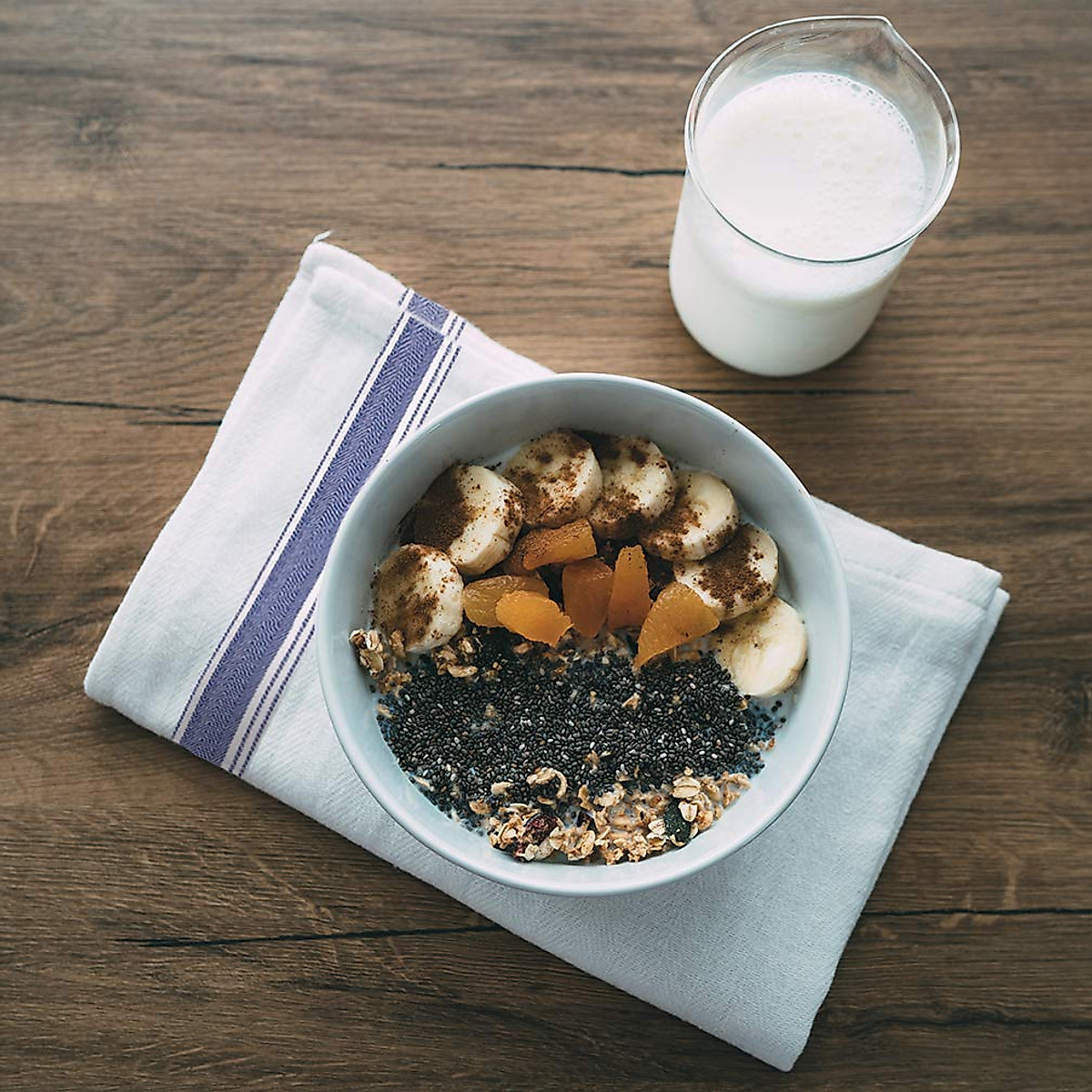 TALVANIA Kitchen Dish Towels 100% Cotton White Flour Sack Tea Cloth with Blue Herringbone Stripe, Pack of 12 Perfect Classic Dish Towel 15” x 25” Dishcloths for Bars Kitchens Counters etc.