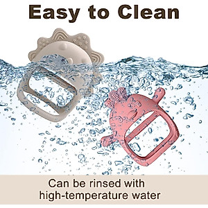 Baby Teething Toys, JUSONEY 2 Packs Anti-Drop Silicone Teething Mitten for Babies 3+ Months, Baby Teething Gloves 3D Chicken and Triceratops Shape Wrist Hand Teethers for Sucking Needs