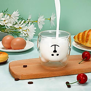 Cute Bear Tea Cup Duck Cat Coffee Mug Milk Double Wall Glass Chocolate Cappuccino Cup Gift for Women Men Office Christmas Birthday Valentine Gifts, 250 ML (Clear Bear, 1 Piece)