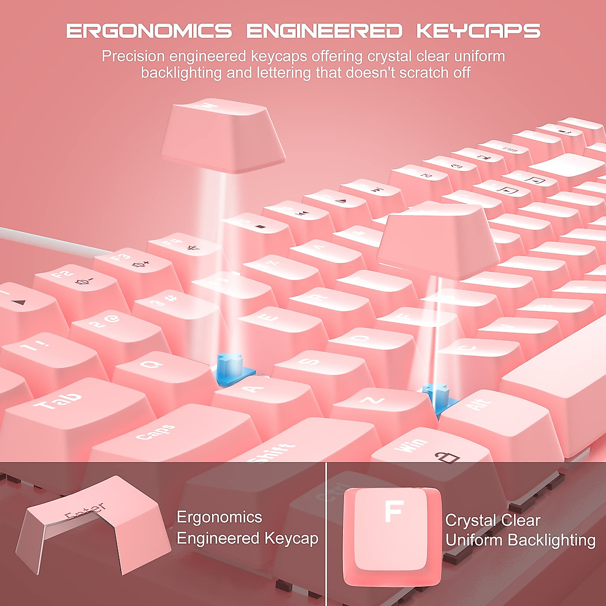 Pink Mechanical Keyboard Gamer Gaming White Backlit Wired TKL 87 Keys Gaming Keyboard with Blue Switch Keyboard for PC Gamer Computer Laptop/PS4/Xbox/MAC/Windows(Pink)