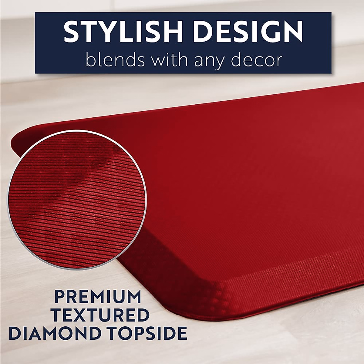 KANGAROO Thick Ergonomic Anti Fatigue Mats for Kitchen Floor, 39x20, Cushioned Standing Office Desk Mat, Waterproof Scratch Resistant Topside, Supportive All Day Comfort Padded Foam Rugs, Red