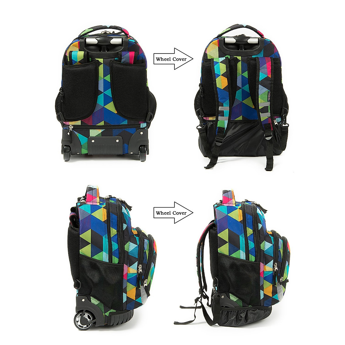 Tilami Rolling Backpack Armor Luggage School Travel Book Laptop 18 Inch Multifunction Wheeled Backpack for Students … (Blue Geometric 1)