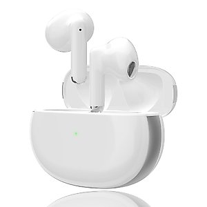 True Wireless Earbuds Bluetooth Headphones Mini Charging Case Stereo Smart Noise Reduction Waterproof Air Buds in-Ear Built-in Mic Premium Deep Bass Earphones for iPhone/Android/Samsung (White)