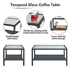 May in Color 7 Pieces Outdoor Patio Furniture Set, Wicker Conversation Set with Ottomans Cushions, Sectional Lounge Chair Sofa with Coffee Table, for Porch Deck Poolside Garden Balcony Backyard, Grey