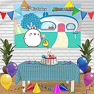 Molang Birthday Banner Personalized Party Backdrop Decoration 60x42 Inches - 5x3 Feet