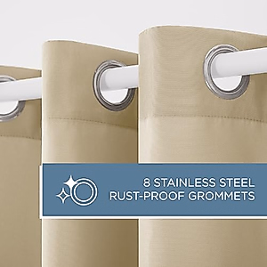 TOWN & COUNTRY BASICS Cabana Solid Heavyweight Indoor Outdoor Curtains, Light Filtering Opacity with Grommet Top, Water Repellent, 2-Pack Set, 54"x84", Natural