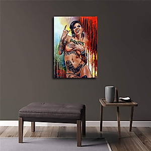 ESH7 Modern Hip-hop Tattoo Women Canvas Painting Hip Hop Girl Poster for Home Living Room Bedroom Wall Decor Art Painting
